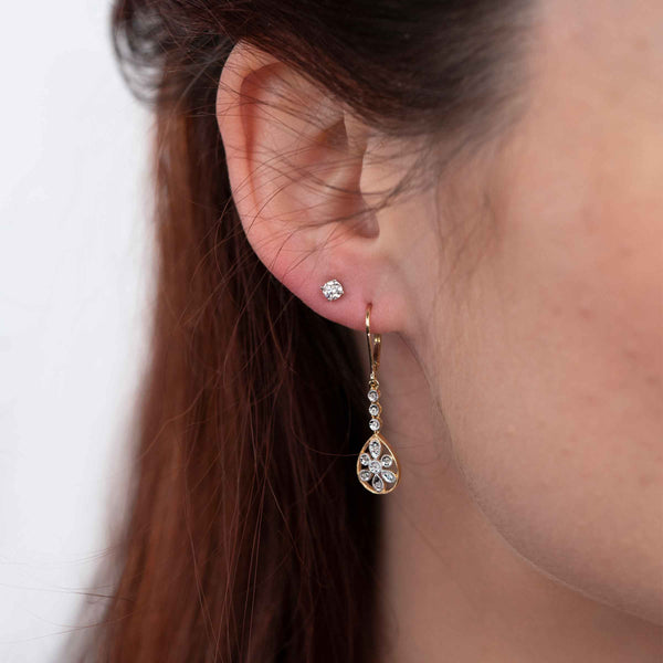 Diamond Flower Dangle Earrings, 14K Yellow Gold | Diamond Stores Long Island – EFG Designs