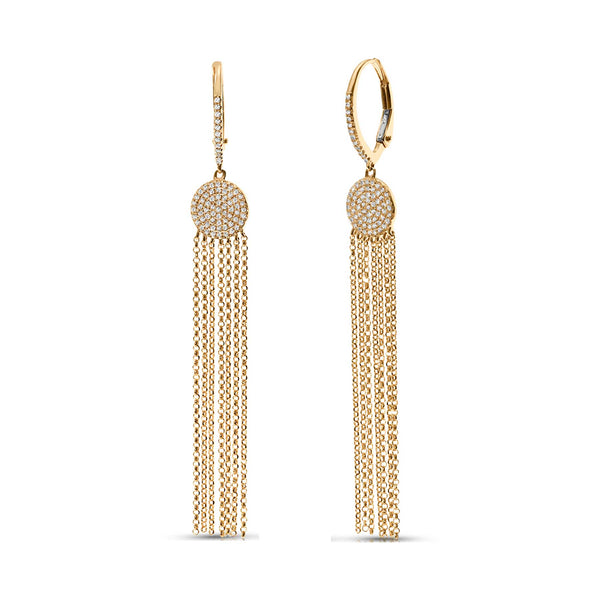 Diamond Disk and Chain Tassel Earrings, 14K Yellow Gold | Diamond Stores Long Island – EFG Designs