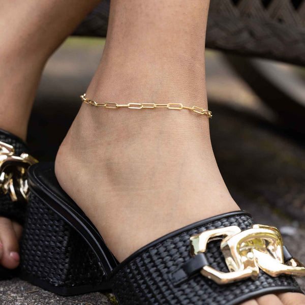 Paperclip Chain Ankle Bracelet, 14K Yellow Gold – EFG Designs