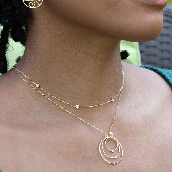 Bezel Set Diamond Necklace, 18 Inches, 14K Yellow Gold – EFG Designs