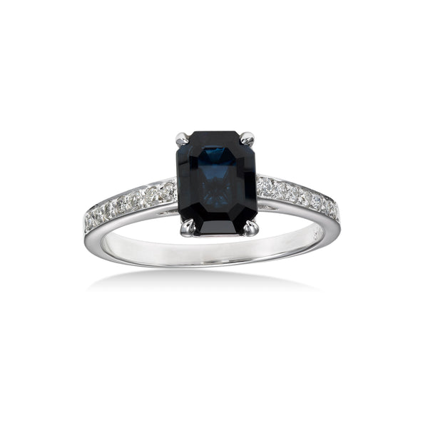 Rectangular Sapphire Ring with Diamonds, 18K White Gold | Gemstone ...