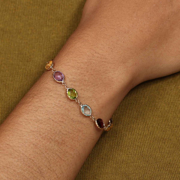 Bezel Set Multi Color Gemstone Bracelet, 14K Yellow Gold | Gemstone ...