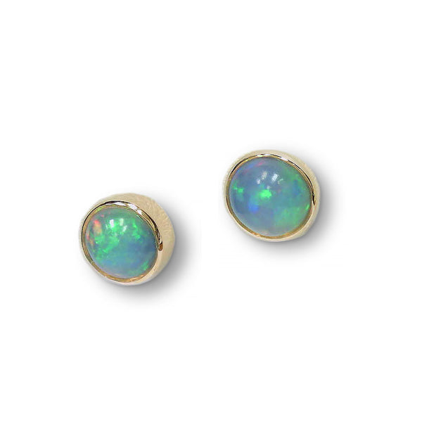 Round Ethiopian Opal Button Earrings, 14K Yellow Gold | Long Island ...