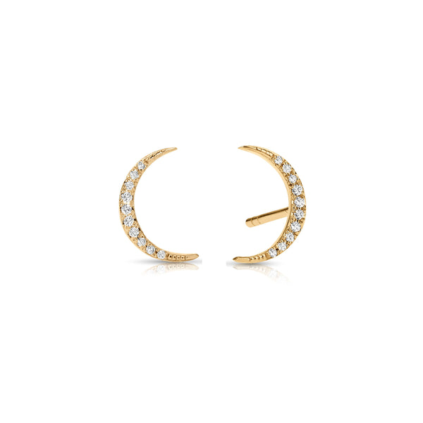 Moon Shape Diamond Stud Earrings, 14K Yellow Gold | Diamond Stores Long ...