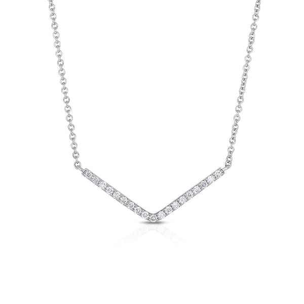 V Design Diamond Necklace, 14K White Gold | Diamond Stores Long Island ...