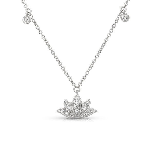 Diamond Lotus Necklace, 14K White Gold | Diamond Stores Long Island ...