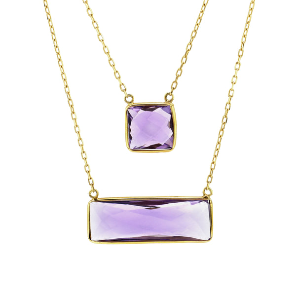 Two Tier Amethyst Necklace, 14K Yellow Gold | Gemstone Jewelry Stores ...