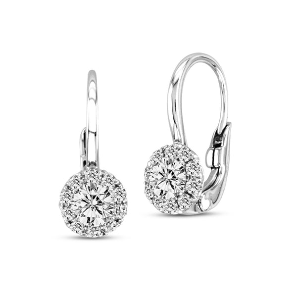 Diamond With Halo on Euro Wire Earrings, 14K White Gold – EFG Designs