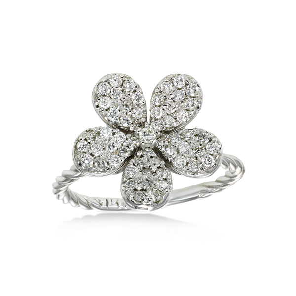 Pavé Diamond Flower Ring, 14K White Gold | Diamond Stores Long Island ...